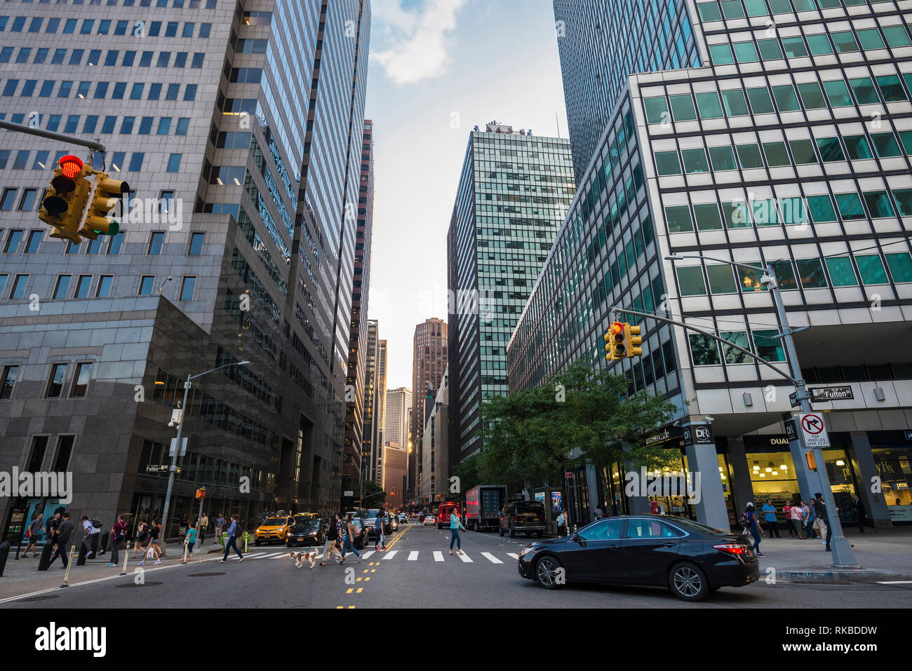New York City, USA - July 27, 2018: Fulton Street with people around ...