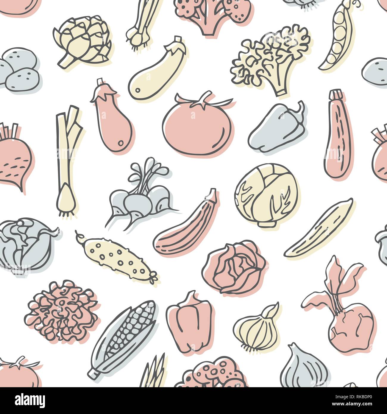 Seamless pattern with hand drawn vegetables. Perfect organic food ...