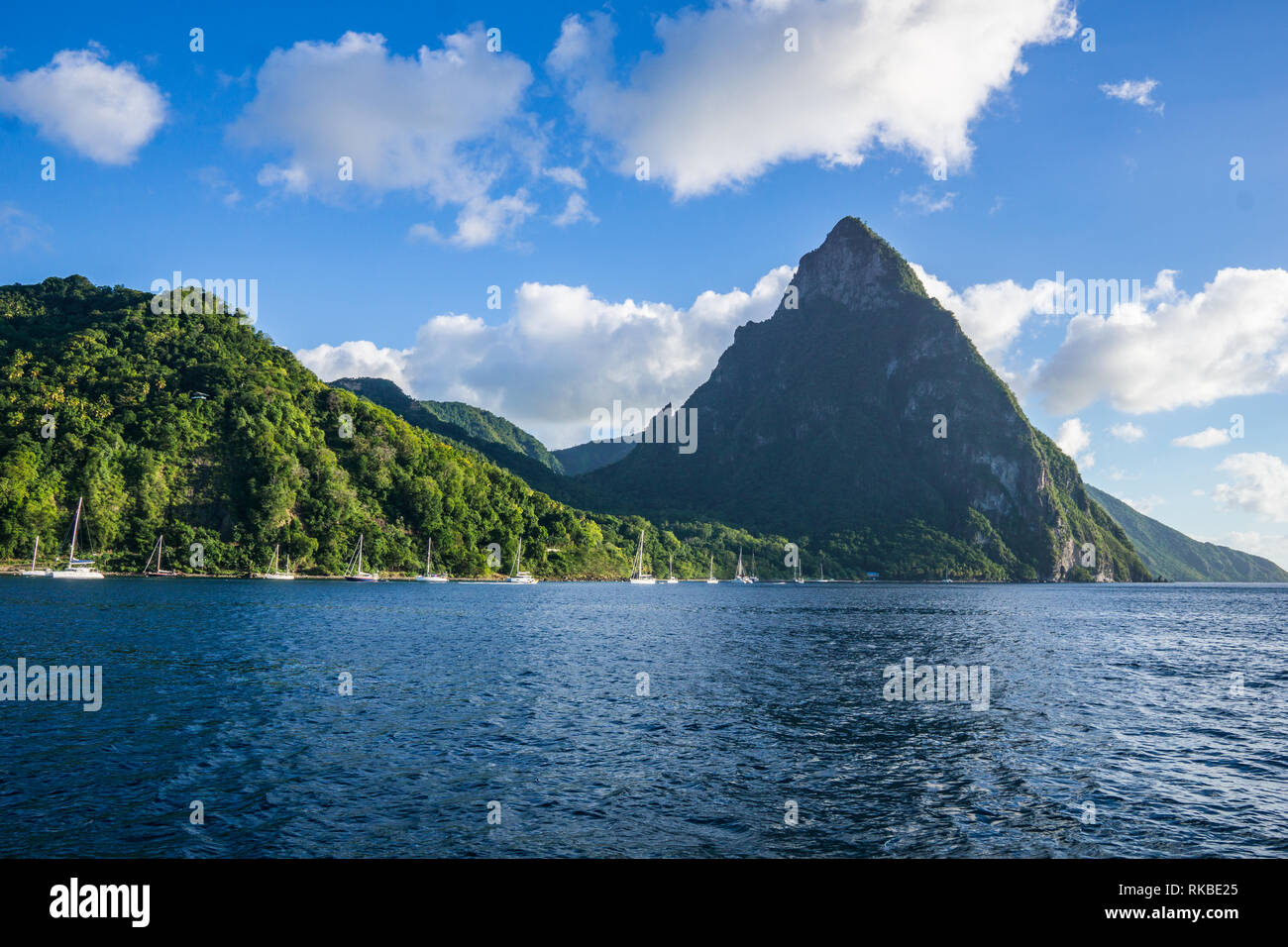 On a cruise with a view of the pitons and blue water Stock Photo - Alamy