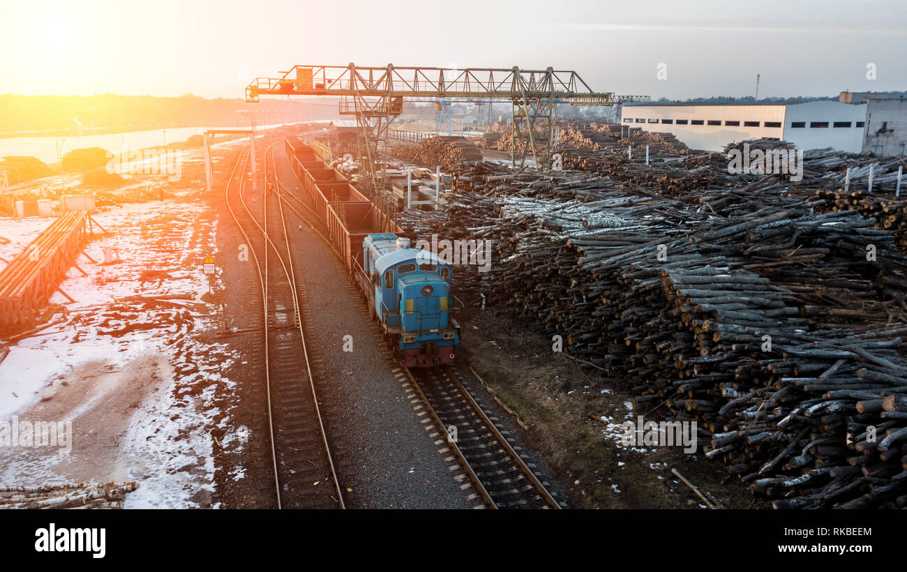 the train rides on the rails in a woodworking factory Stock Photo - Alamy