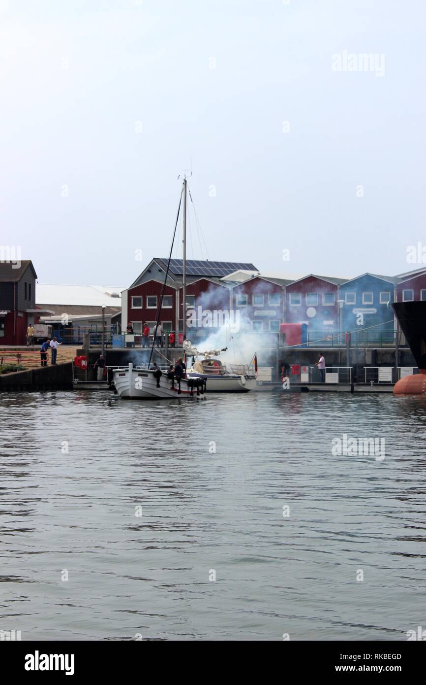 burning ship helgoland Stock Photo - Alamy