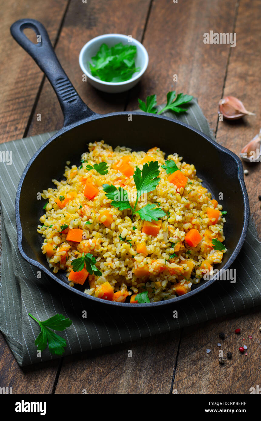 Bulgur with Pumpkin, Healthy Homemade Dinner, Vegetarian Food Stock ...
