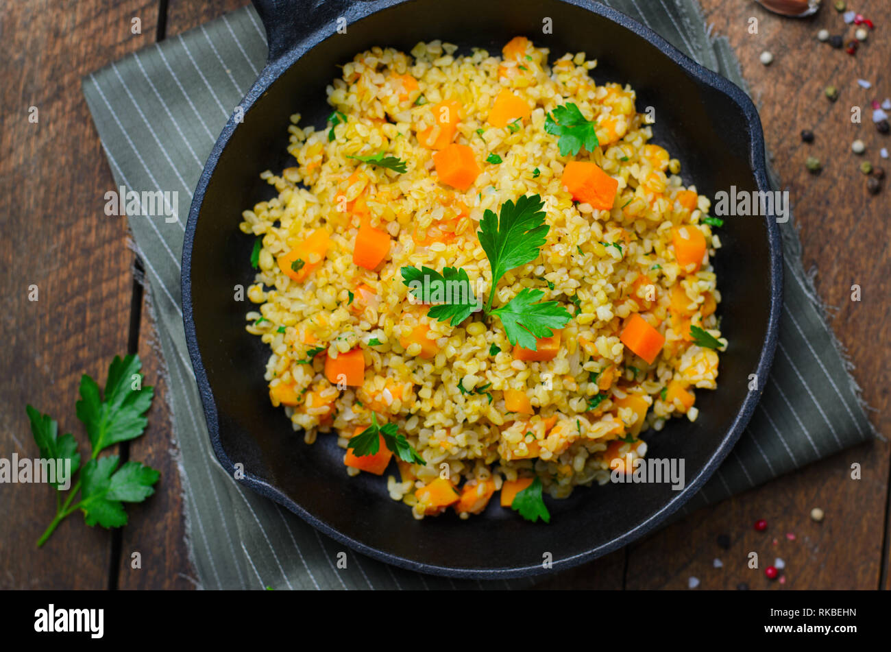 Bulgur with Pumpkin, Healthy Homemade Dinner, Vegetarian Food Stock ...