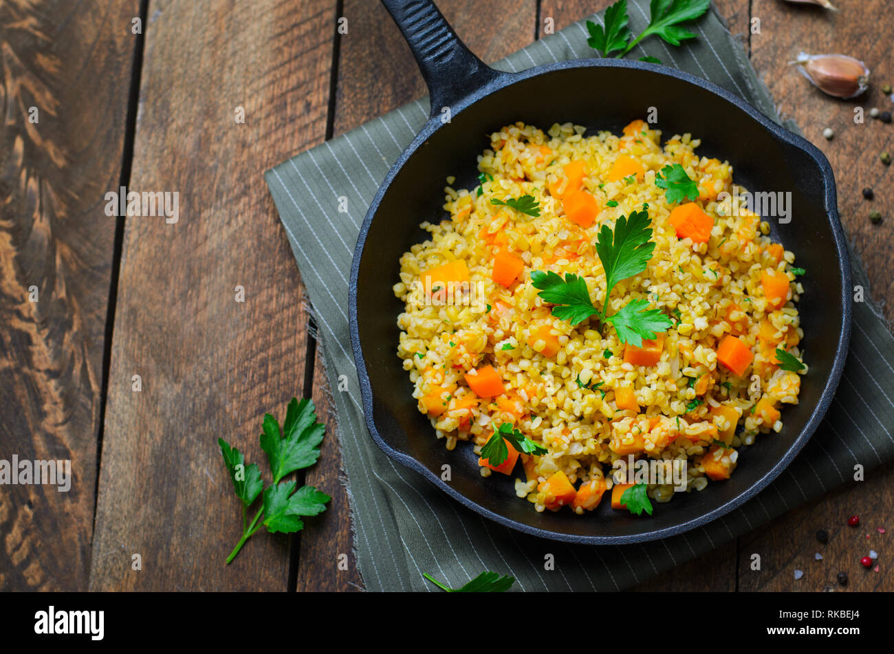 Bulgur with Pumpkin, Healthy Homemade Dinner, Vegetarian Food Stock ...