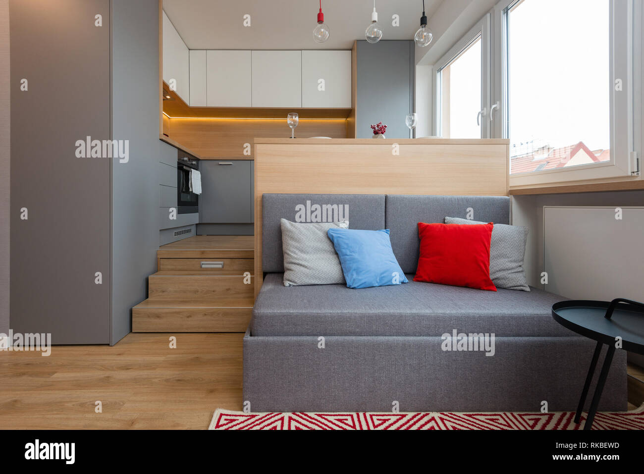 BRATISLAVA, SLOVAKIA - DEC 17, 2018: Interior of small apartment ...