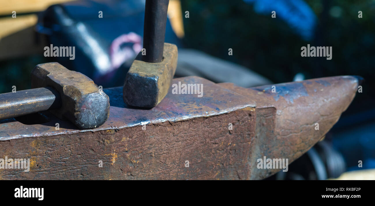 blacksmith tools and fixtures for hand forged metal, close-up Stock ...