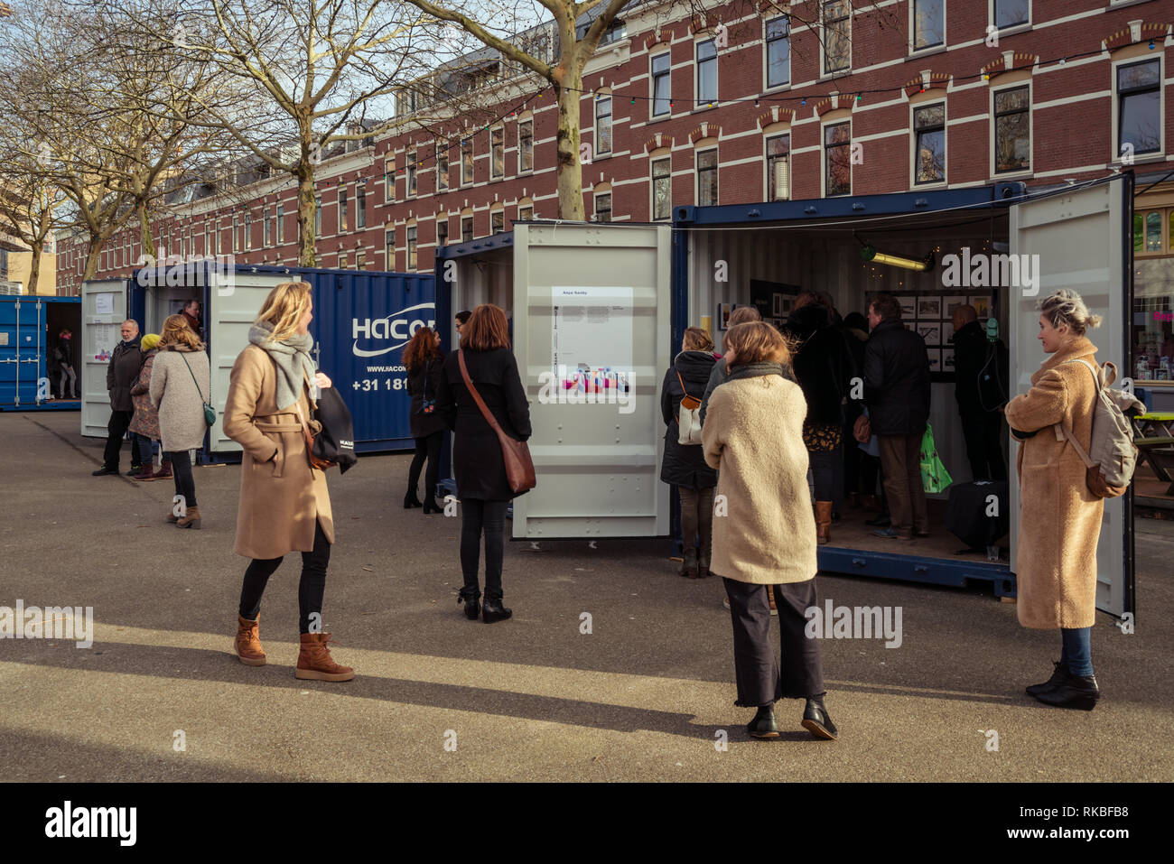 Rotterdam, Netherlands - February 9, 2019: People viewing the artists ...