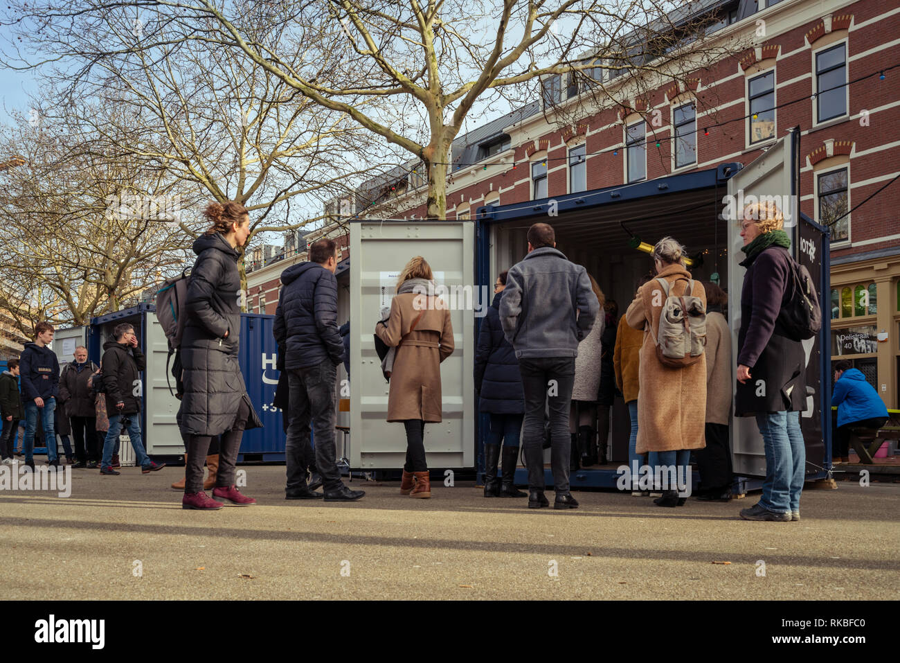 Rotterdam, Netherlands - February 9, 2019: People viewing the artists ...