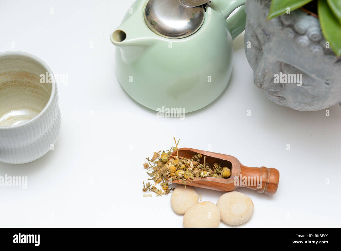 Chamomile flower, raw ingredient used to make chamomile tea and used in ...