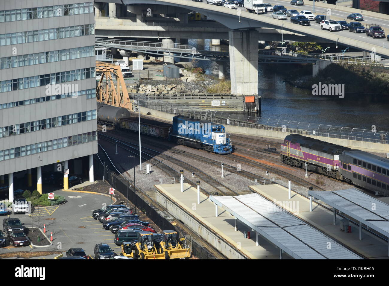 Amtrak and MBTA trains at the terminals of Boston's North Station as ...