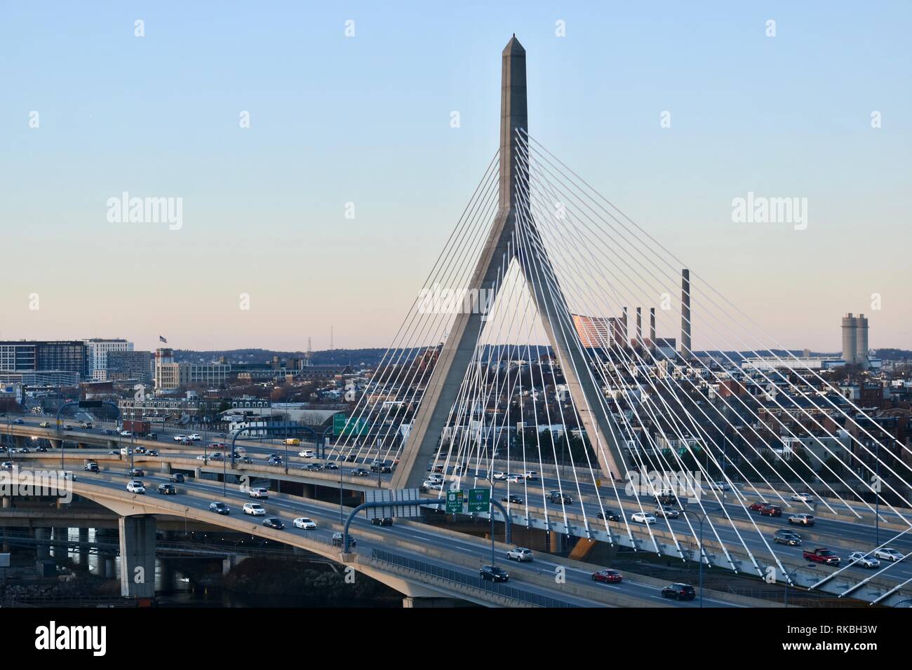 Boston's icon Leonard P. Zakim Bunker Hill Memorial Bridge spanning the ...