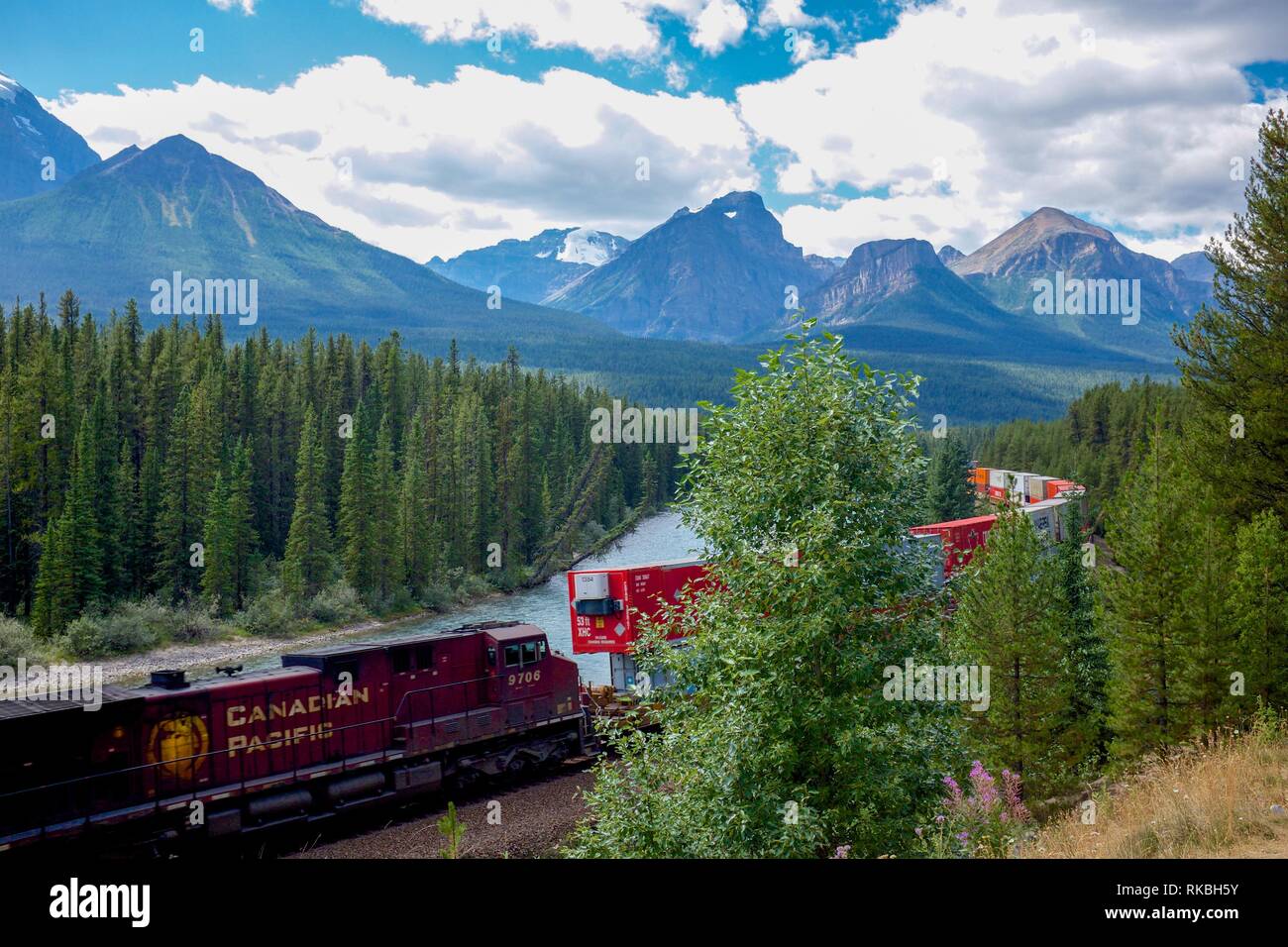 Canadian pacific railroad train in banff national park hi-res stock ...