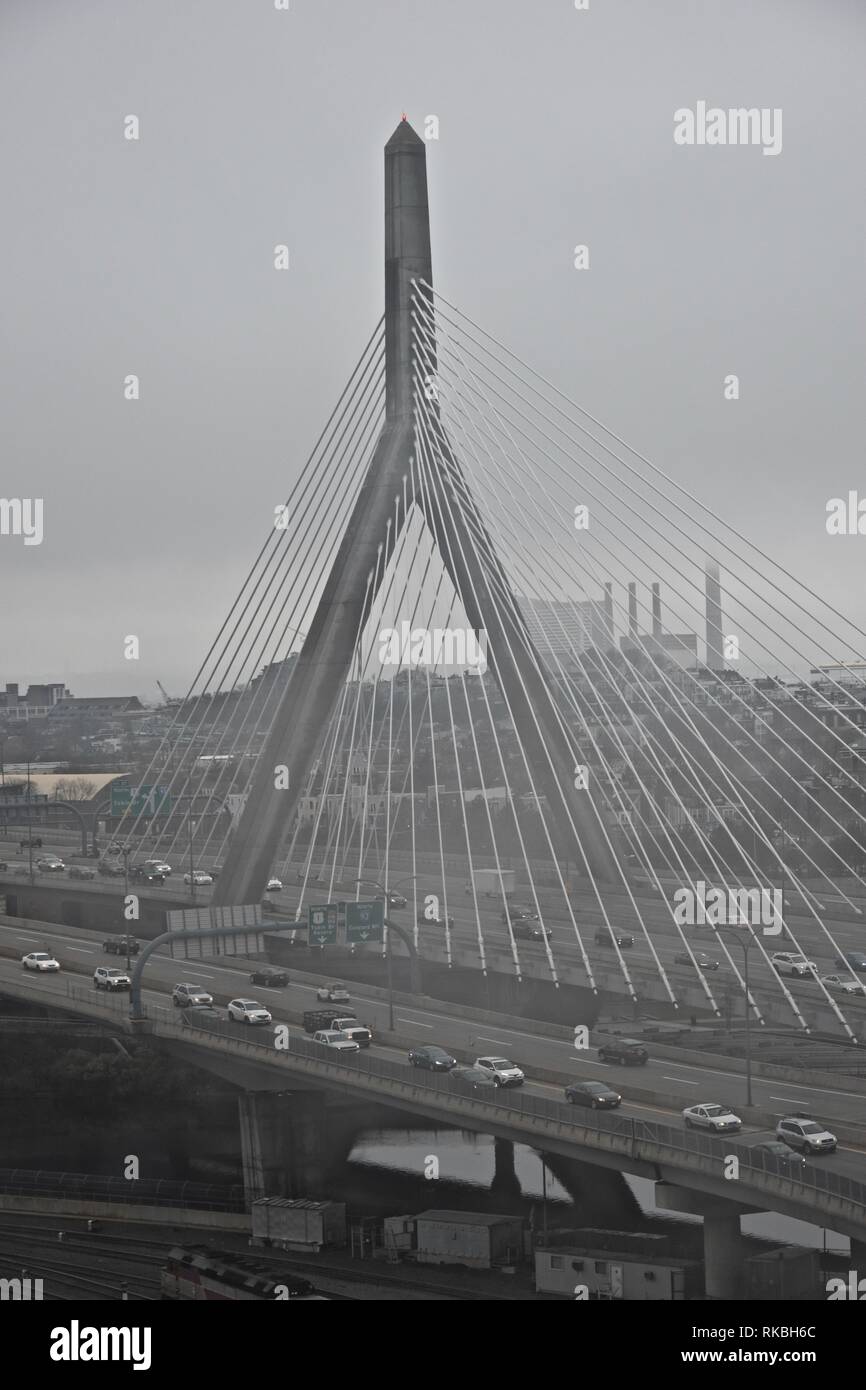 Boston's icon Leonard P. Zakim Bunker Hill Memorial Bridge spanning the ...