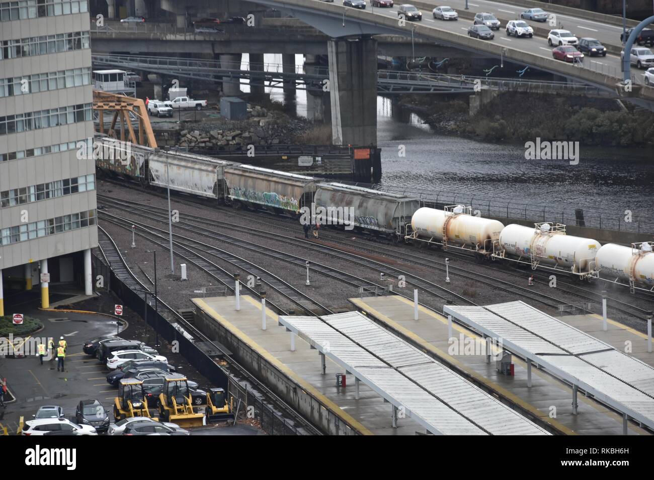 Amtrak and MBTA trains at the terminals of Boston's North Station as ...