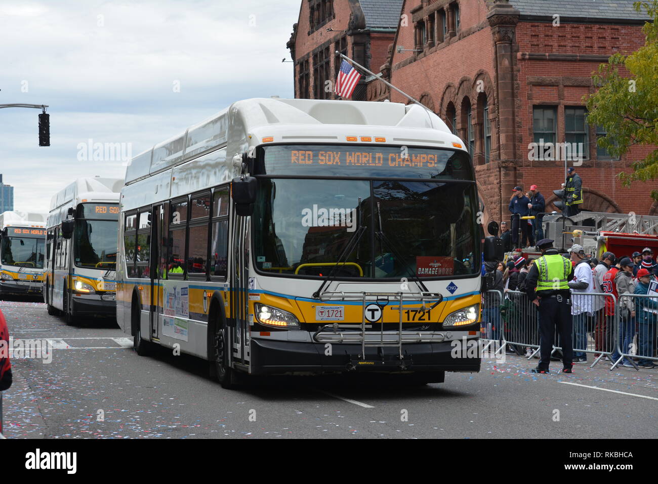 MBTA Buses celebrating the 2018 Red Sox World Series Championships at ...