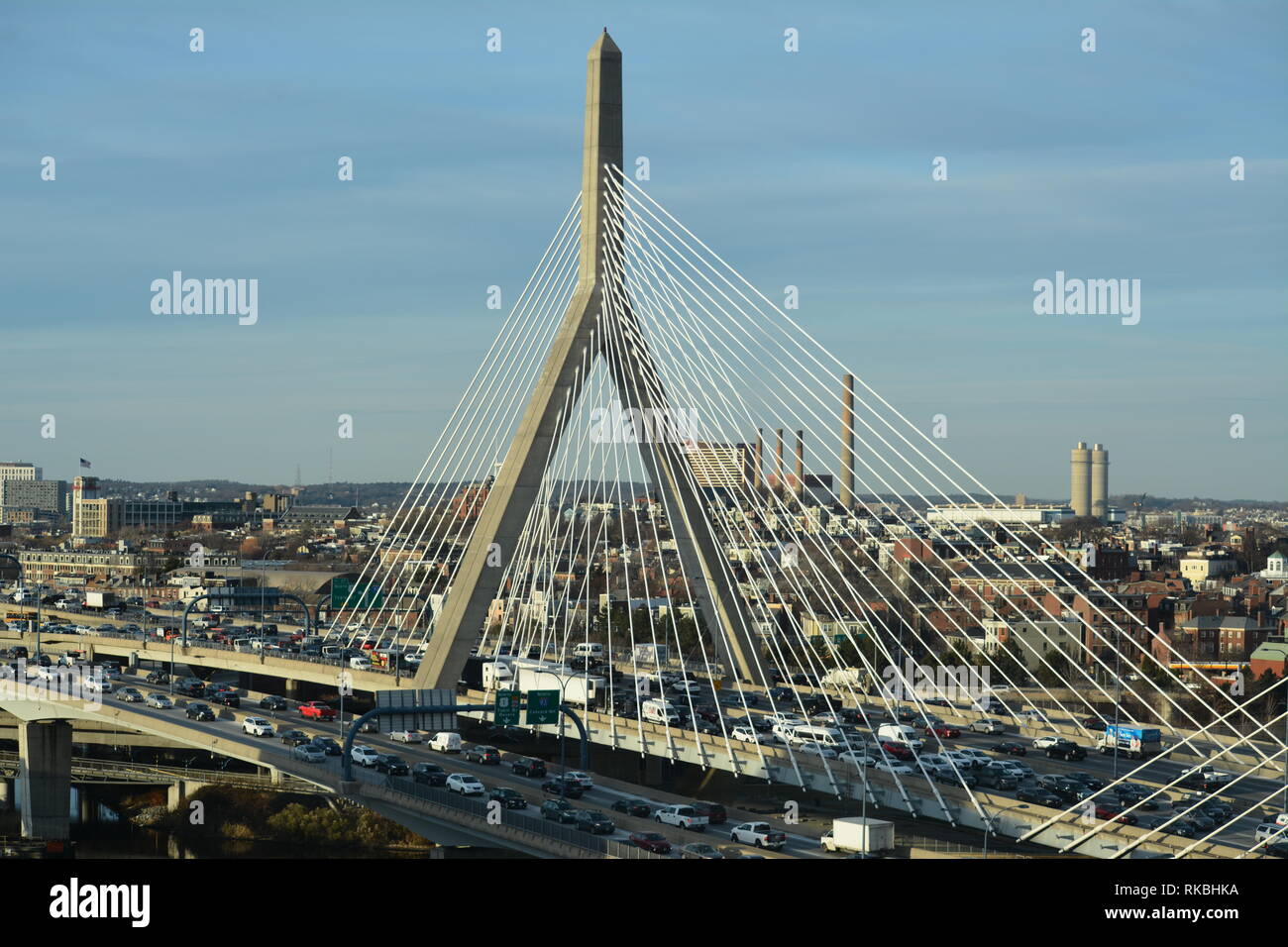 Boston's icon Leonard P. Zakim Bunker Hill Memorial Bridge spanning the ...