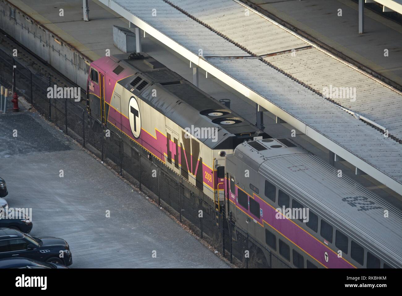 Amtrak and MBTA trains at the terminals of Boston's North Station as ...