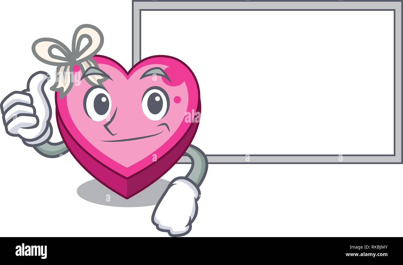 Thumbs up with board box heart in shape of mascot vector illustration ...