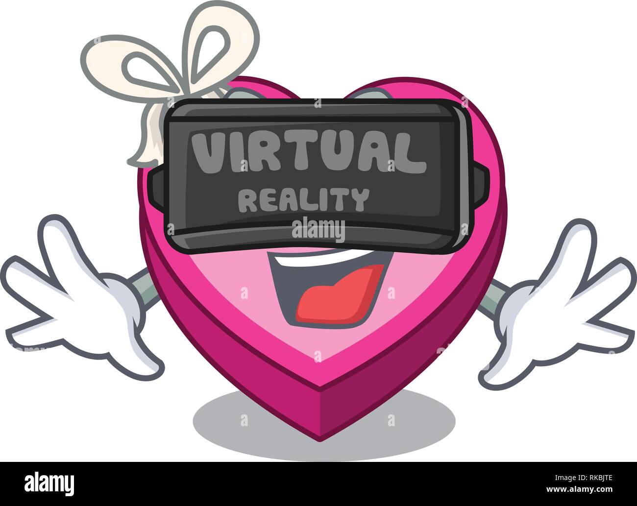 Virtual reality heart box above wooden cartoon table vector ...