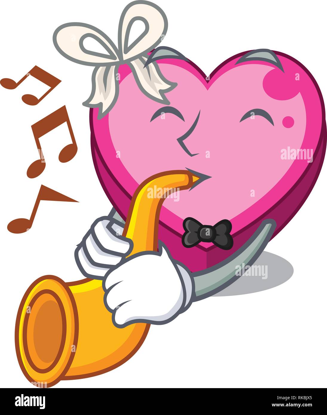 With trumpet heart box above wooden cartoon table vector illustration ...