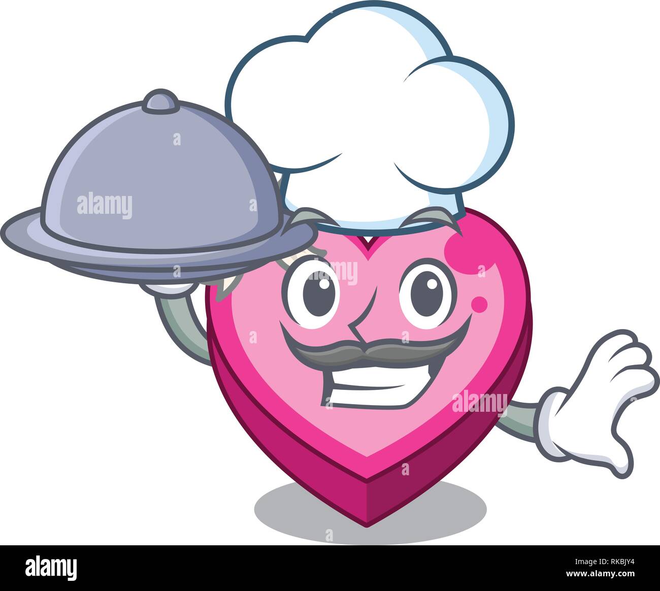 Chef with food heart box above wooden cartoon table Stock Vector Image ...