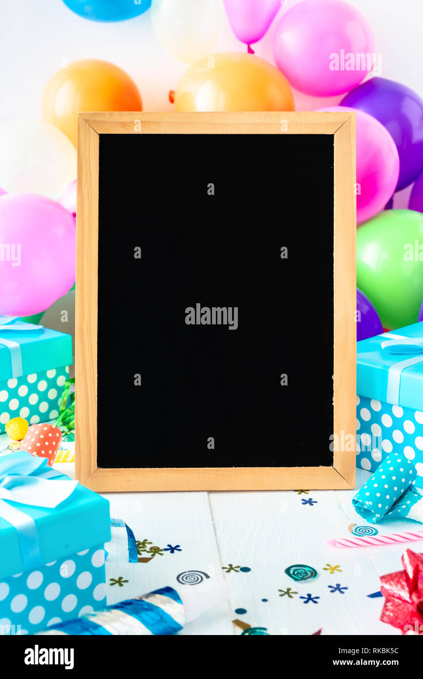 Party Background Balloons Chalkboard With Party Decoration Confetti ...