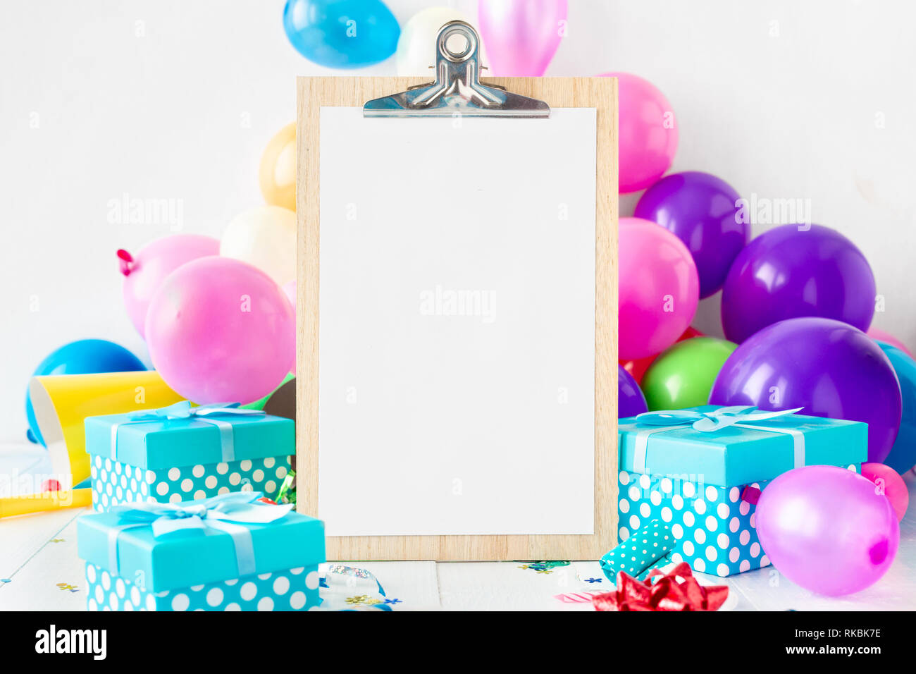 Party Background Balloons Clipboard With Empty Sheet Paper Celebration ...