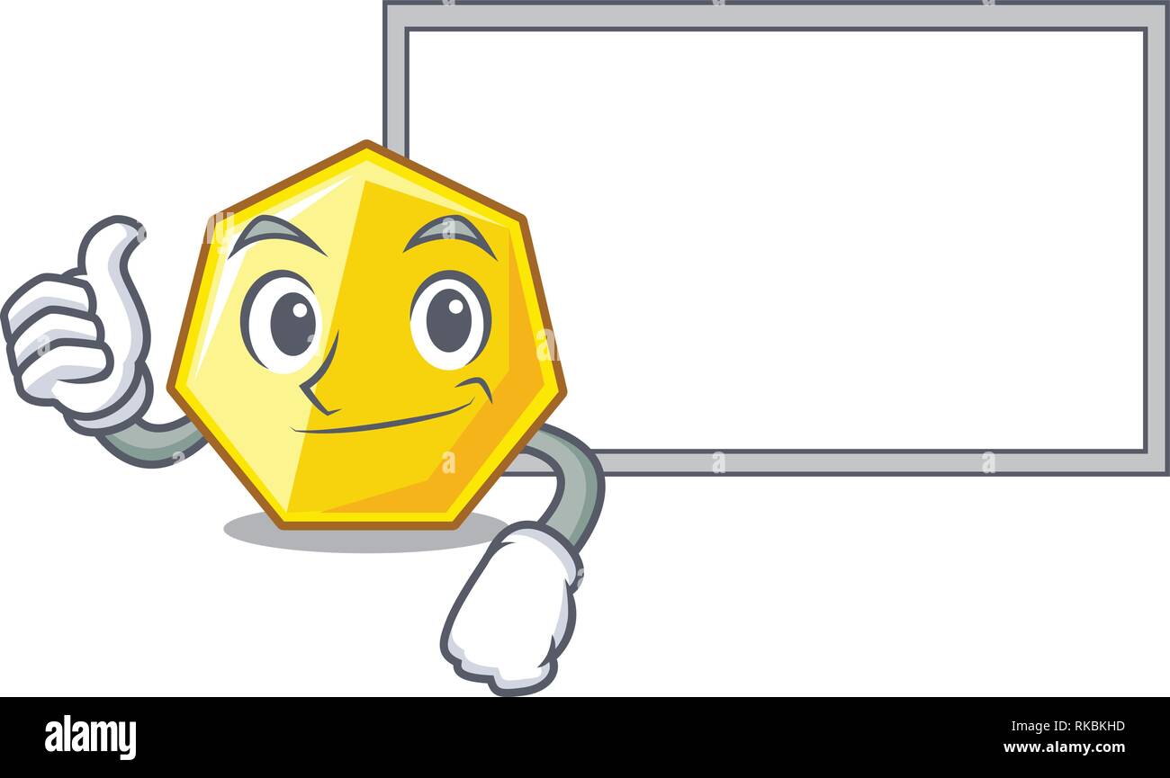 Thumbs up with board heptagon in the a cartoon shape vector ...