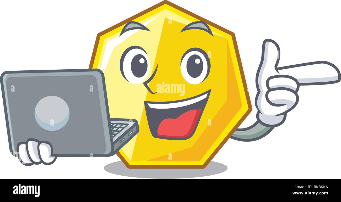 With laptop heptagon in the a cartoon shape vector illustration Stock ...
