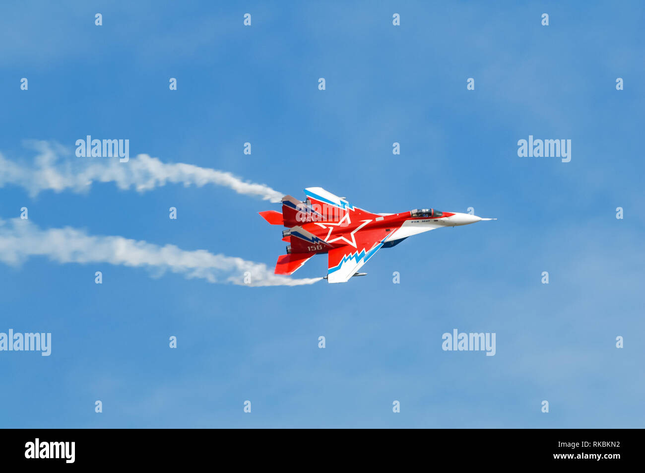 Moscow, Russia - February 23, 2010: Airplane interceptor MIG at airshow ...