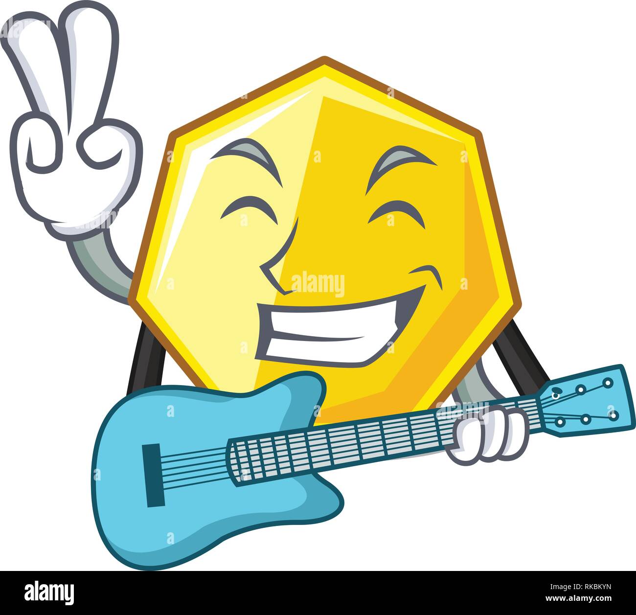 With guitar heptagon sticks in the character wall vector illustration ...