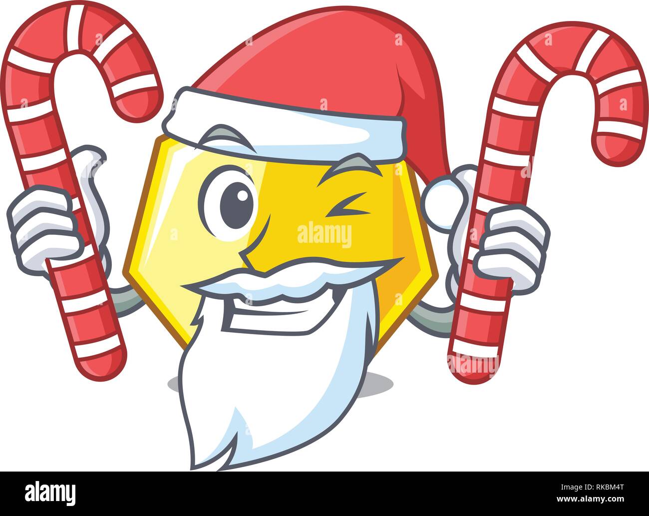 Santa with candy heptagon stick on the cartoon door vector illustration ...