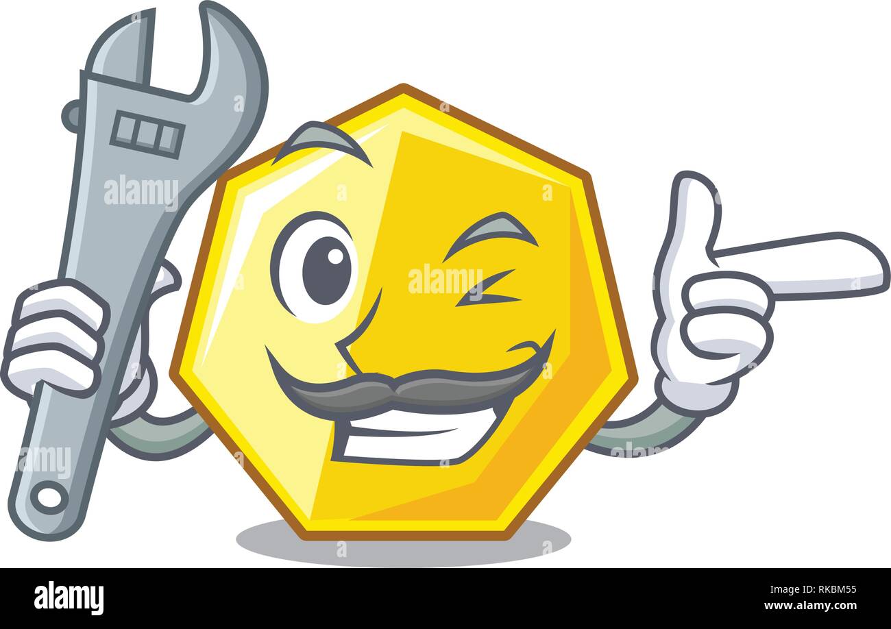 Mechanic heptagon stick on the cartoon door vector illustration Stock ...