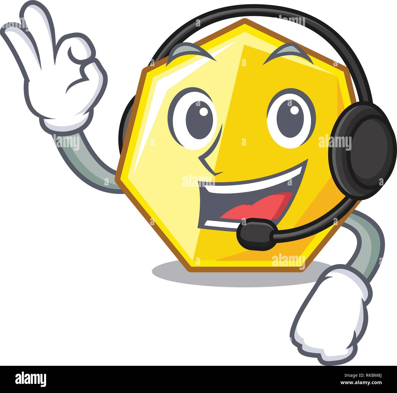 With headphone heptagon stick on the cartoon door vector illustration ...