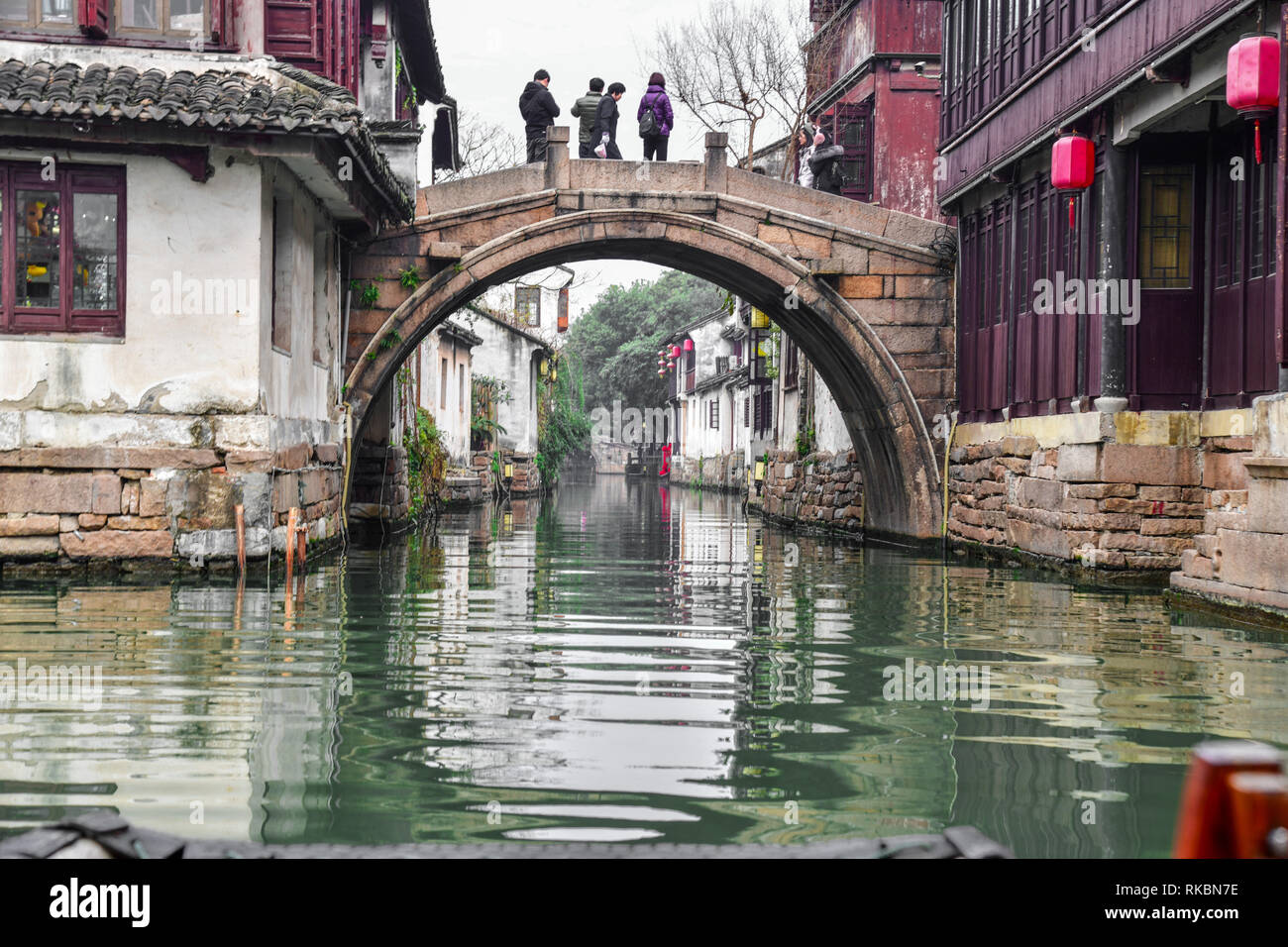 ZHOUZHUANG,JIANGSU,CHINA - DECEMBER 14 2018 : unknown people on an old ...