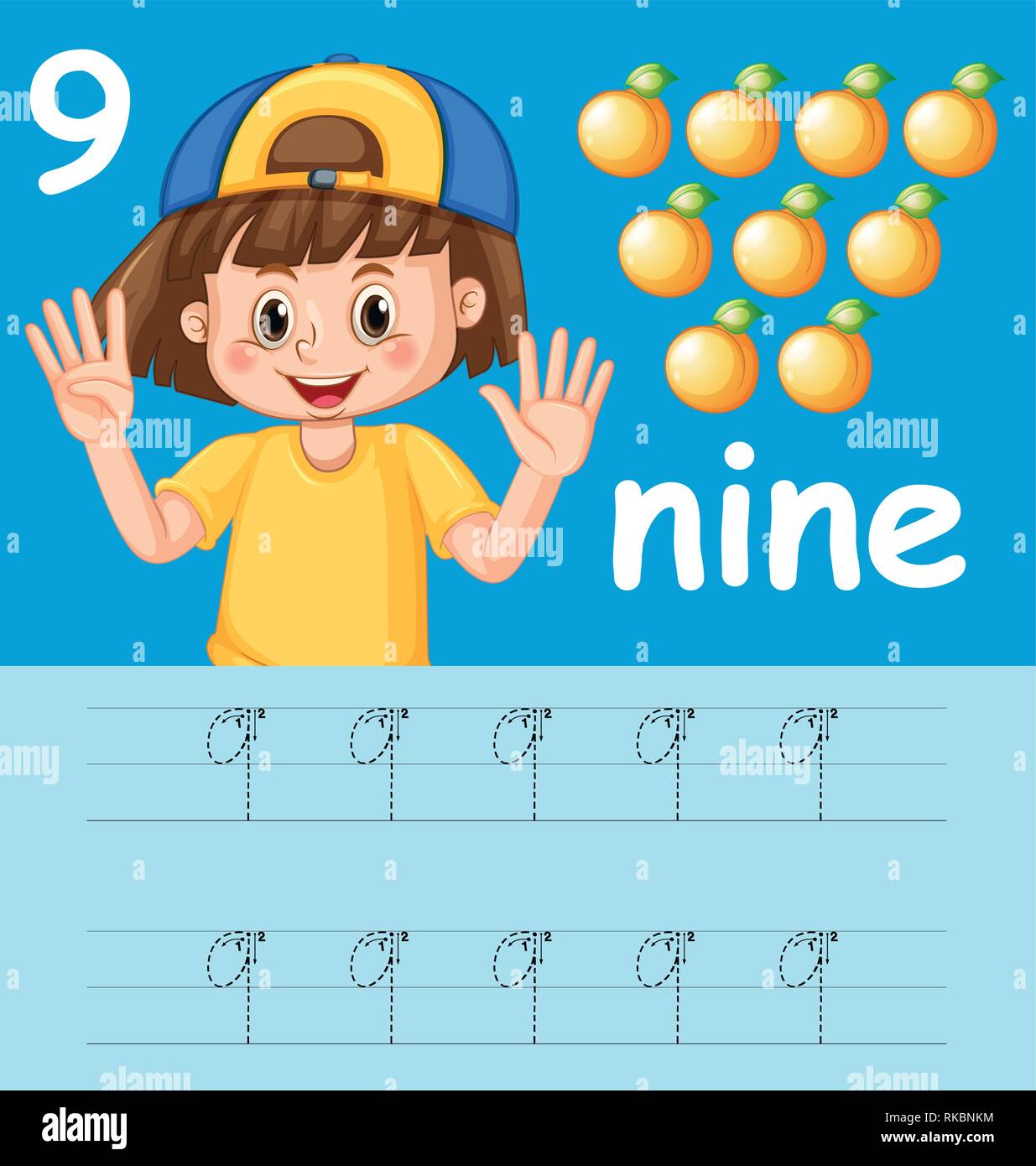 Number nine tracing worksheets illustration Stock Vector Image & Art ...