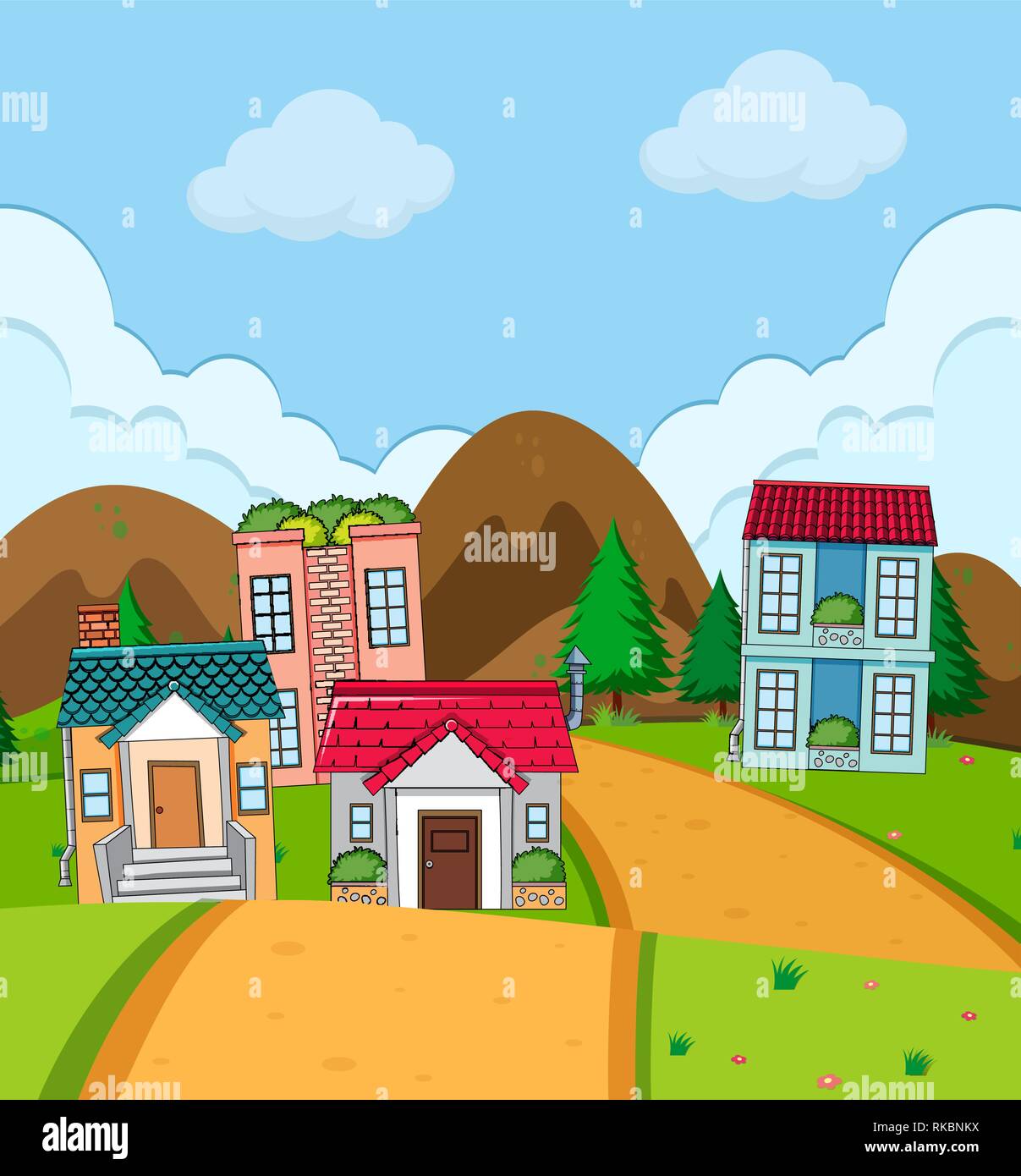 Rural house village in nature illustration Stock Vector Image & Art - Alamy