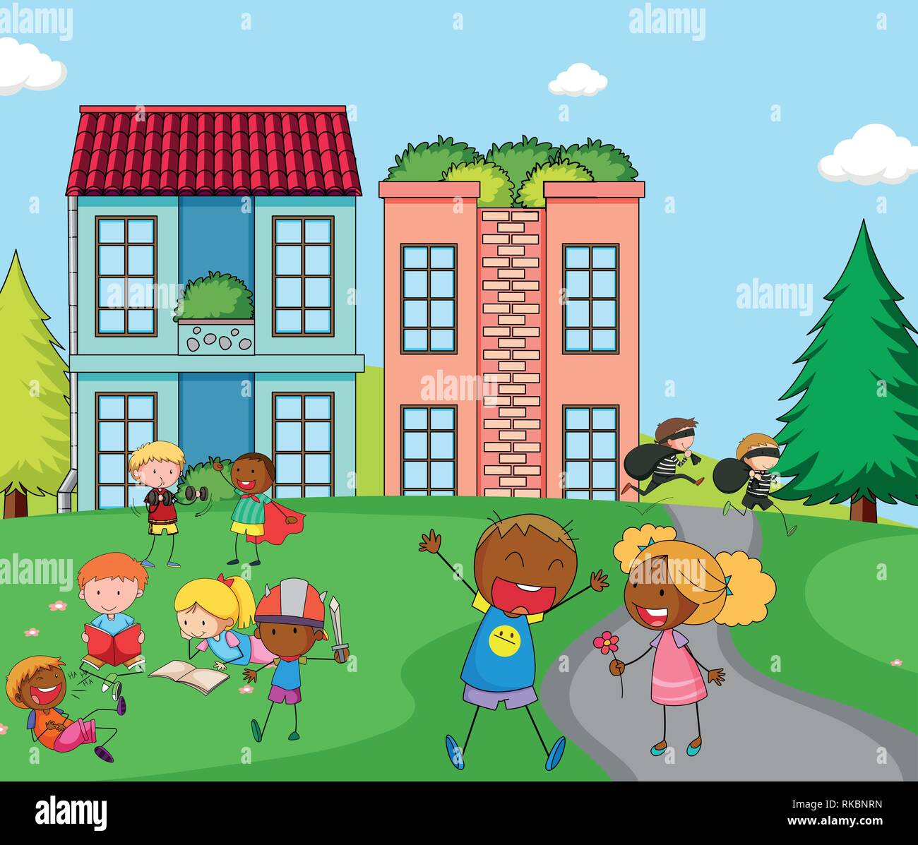 Children playing infront of house illustration Stock Vector Image & Art ...