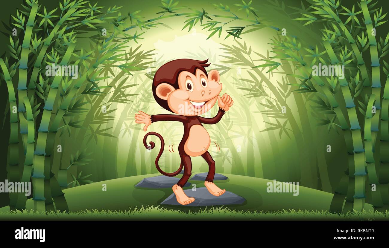 Monkey in bamboo forest illustration Stock Vector Image & Art - Alamy