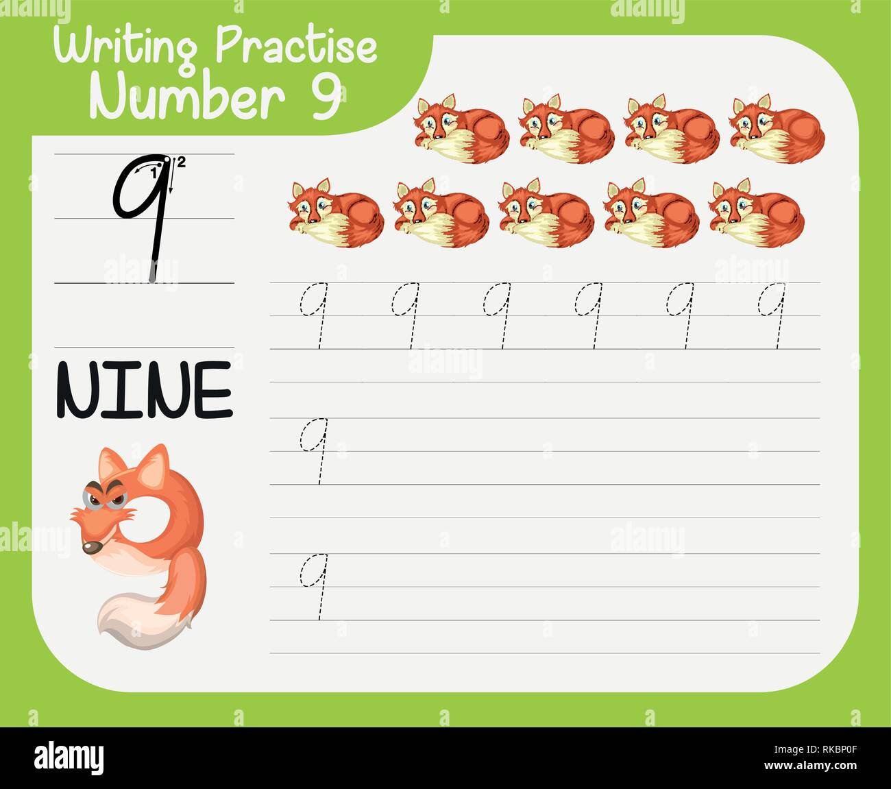 Number nine tracing worksheets illustration Stock Vector Image & Art ...