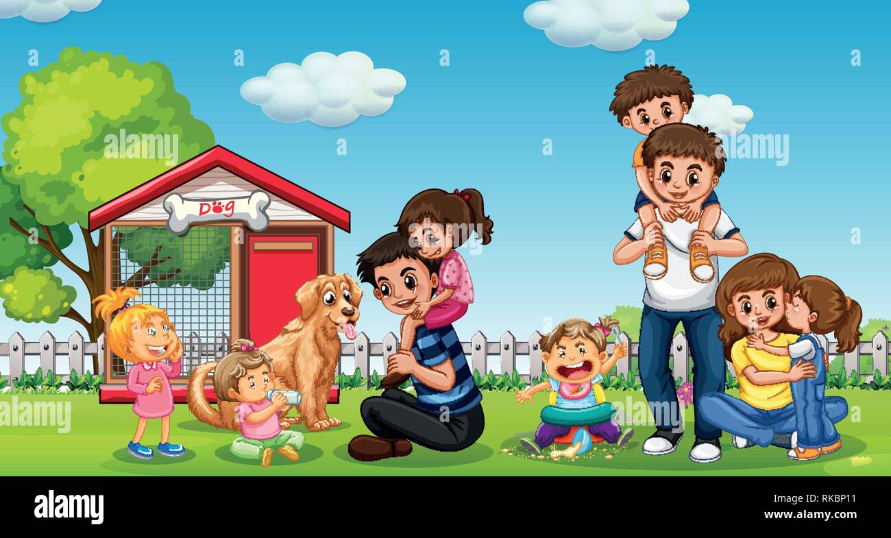 Happy family at the park illustration Stock Vector Image & Art - Alamy