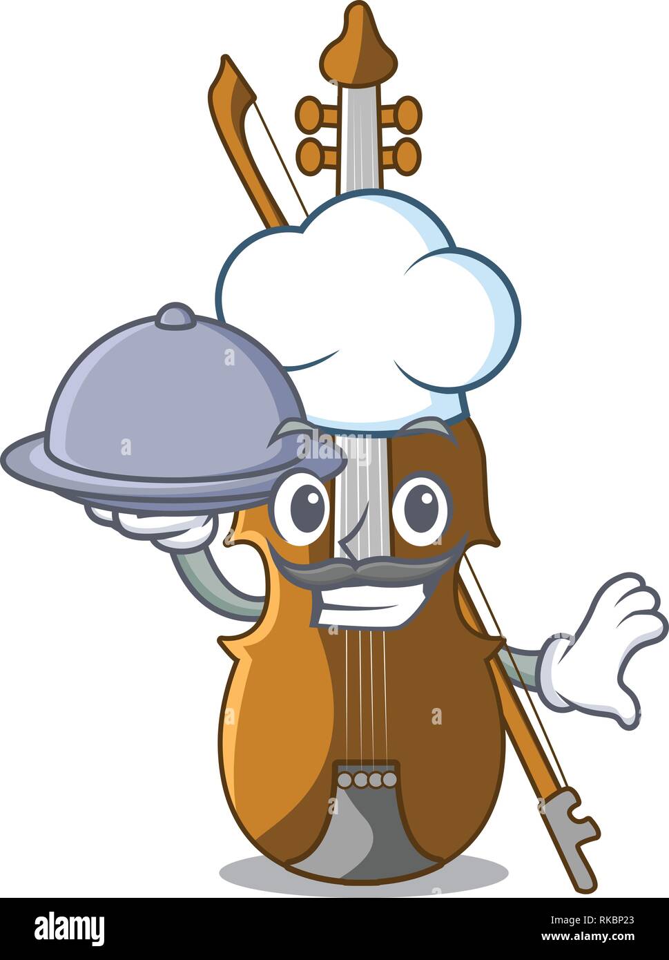 Chef with food violin in the cartoon music room vector illustratin ...