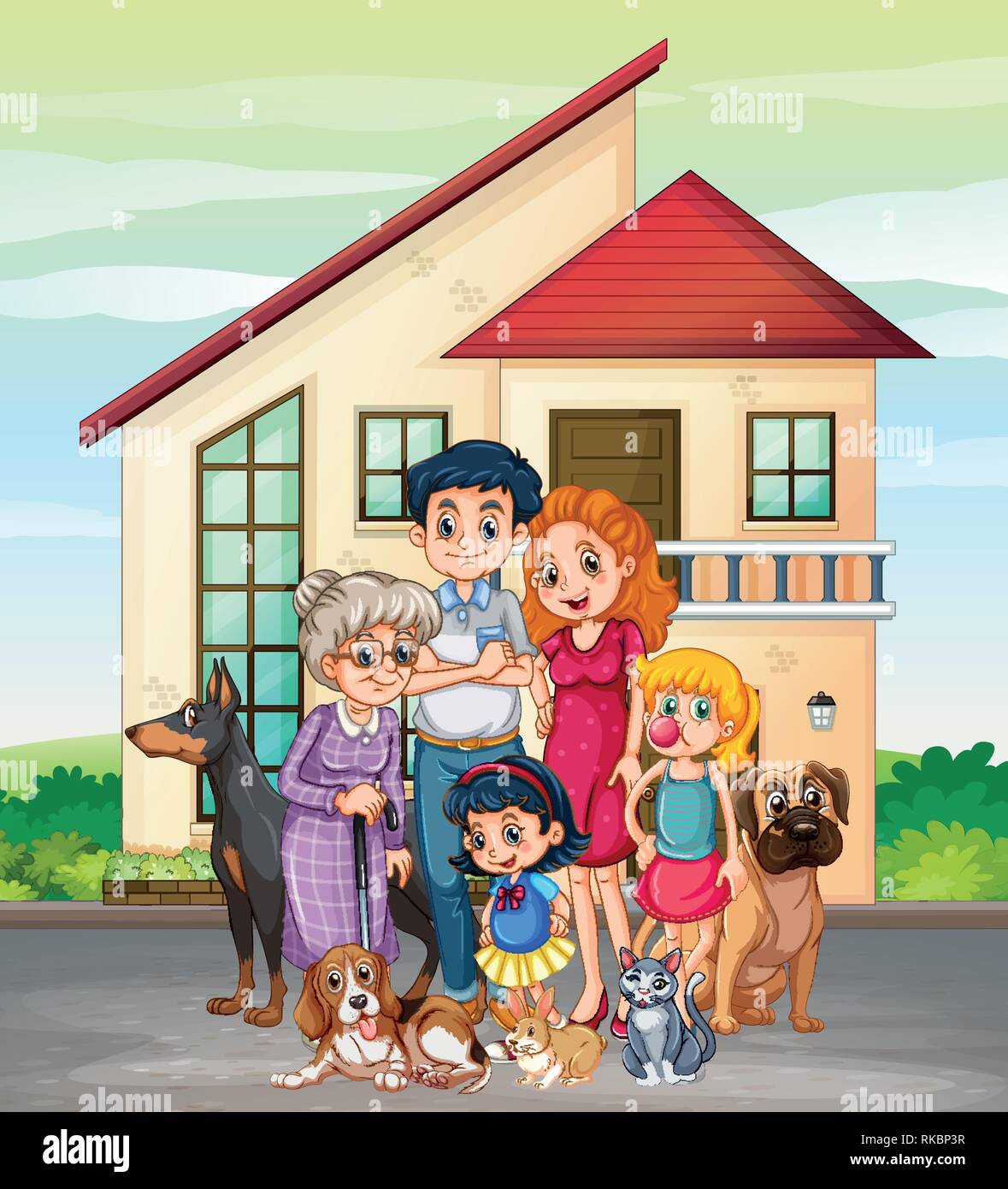 Family member in front of house illustration Stock Vector Image & Art ...