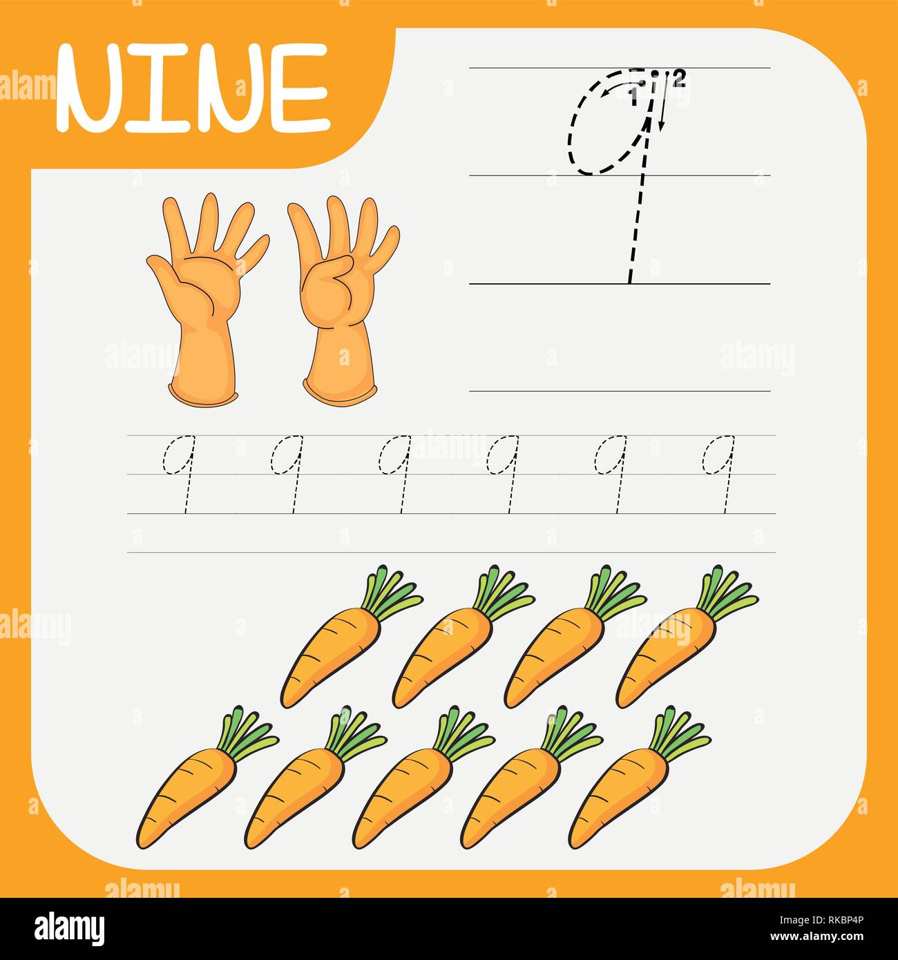 Number nine tracing worksheets illustration Stock Vector Image & Art ...