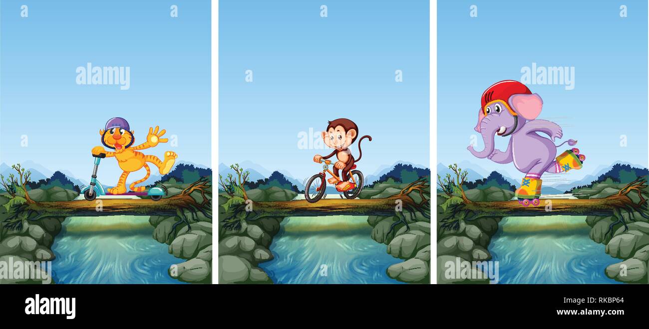 Set of animals playing extreme sport in nature illustration Stock ...