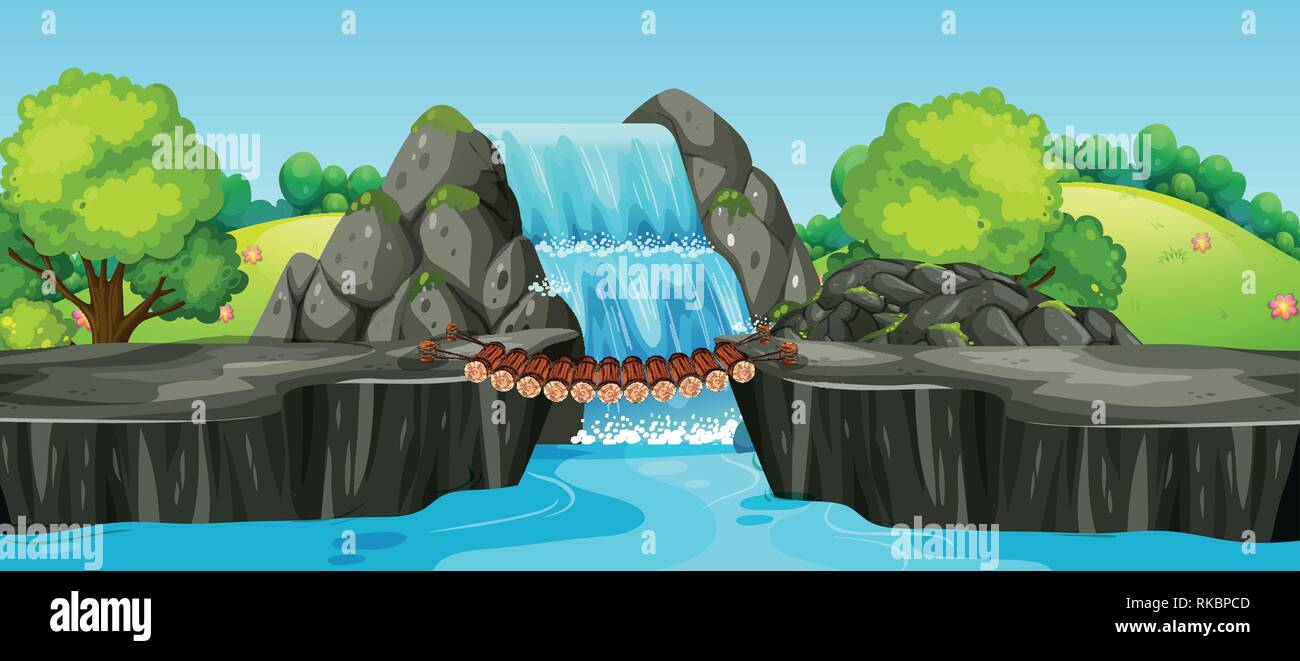 A waterfall nature landscape illustration Stock Vector Image & Art - Alamy
