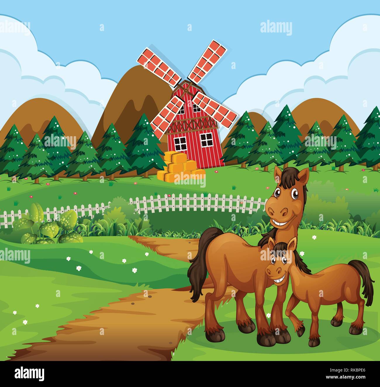Horse at the farm landscape illustration Stock Vector Image & Art - Alamy