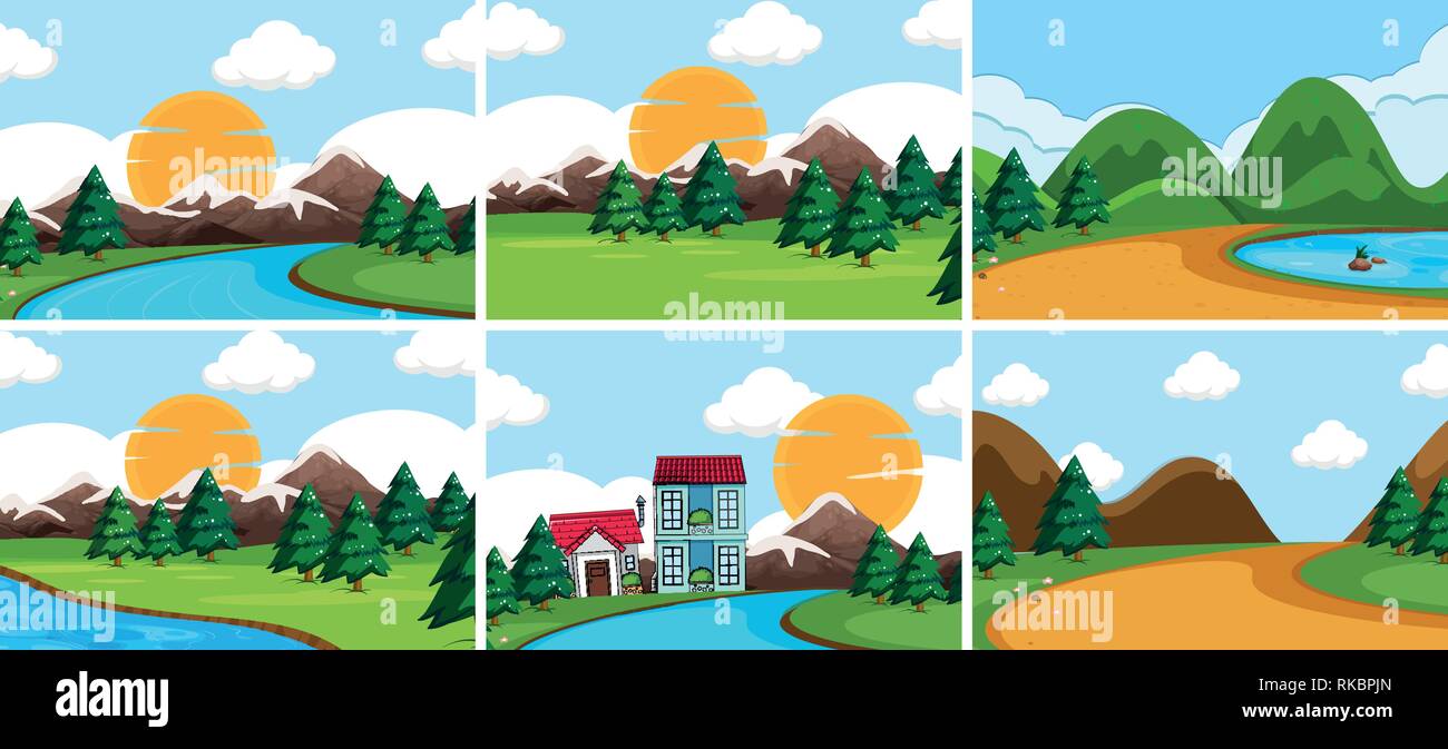 Set of nature landscape illustration Stock Vector Image & Art - Alamy