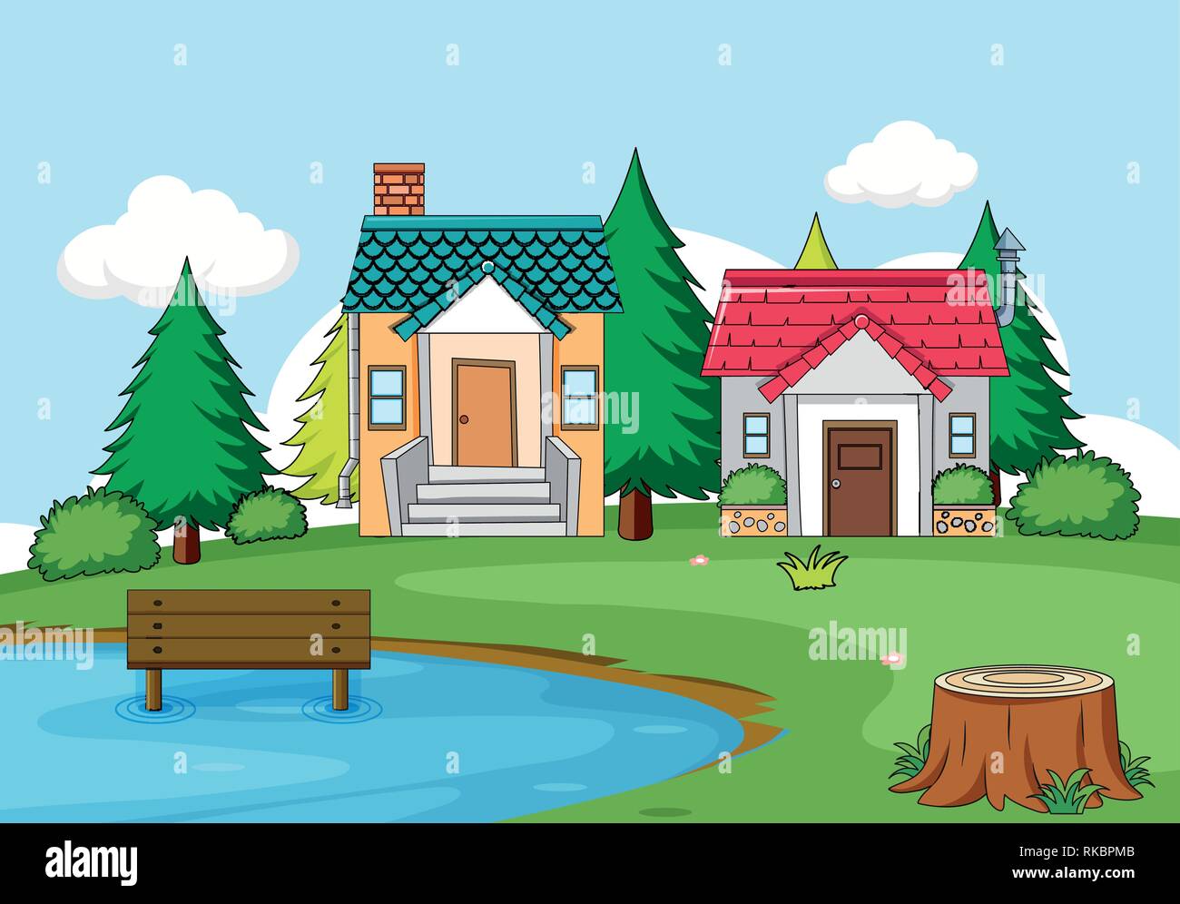 Simple rural house scene illustration Stock Vector Image & Art - Alamy
