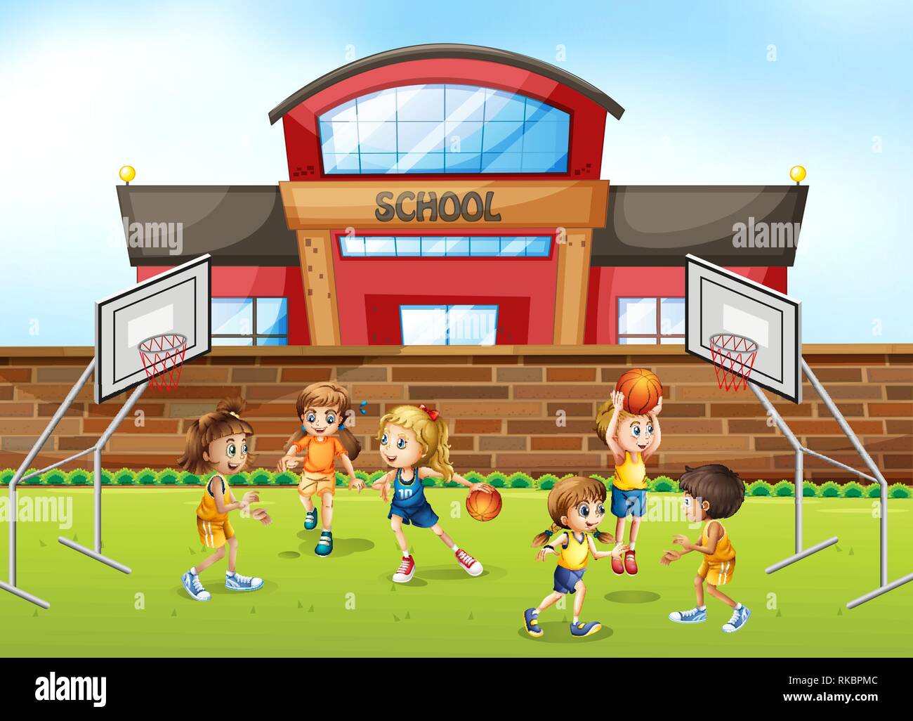 Basketball player at school field illustration Stock Vector Image & Art ...